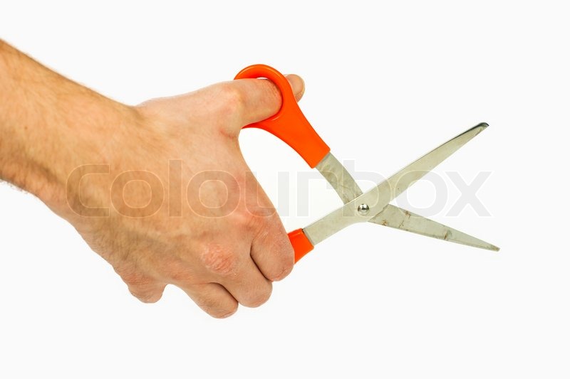 Hand scissor cutting on white ... | Stock image | Colourbox