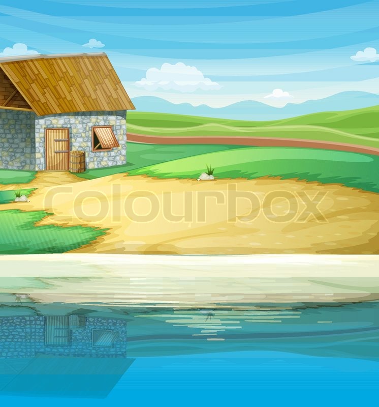Illustration of a house near the river | Stock vector | Colourbox