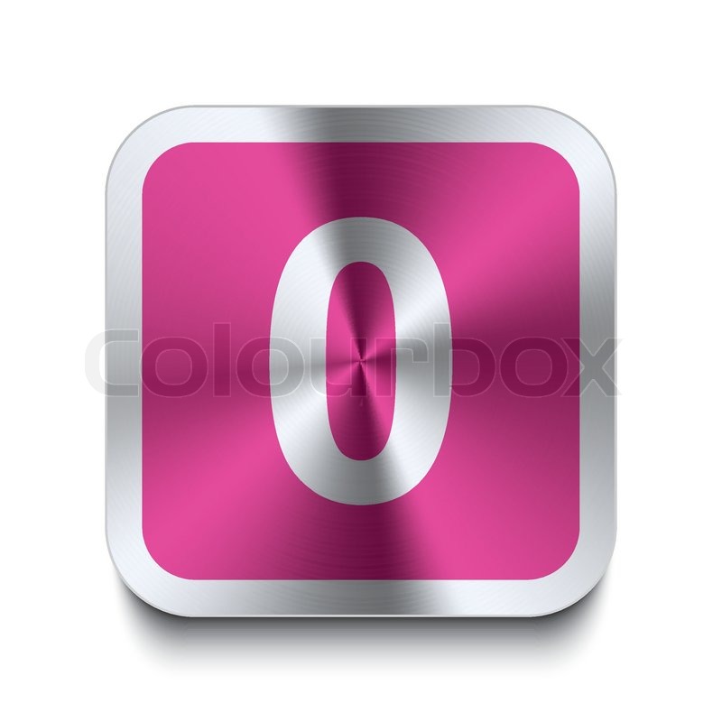 Square metal button - pink number - 0 | Stock vector | Colourbox