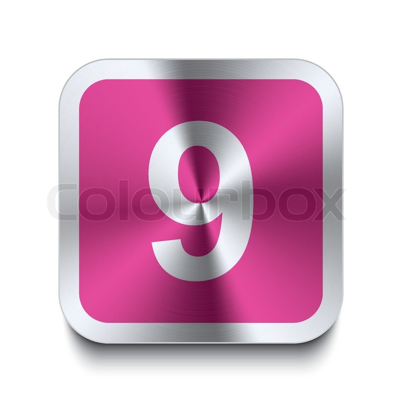 Square metal button - pink number - 9 | Stock vector | Colourbox
