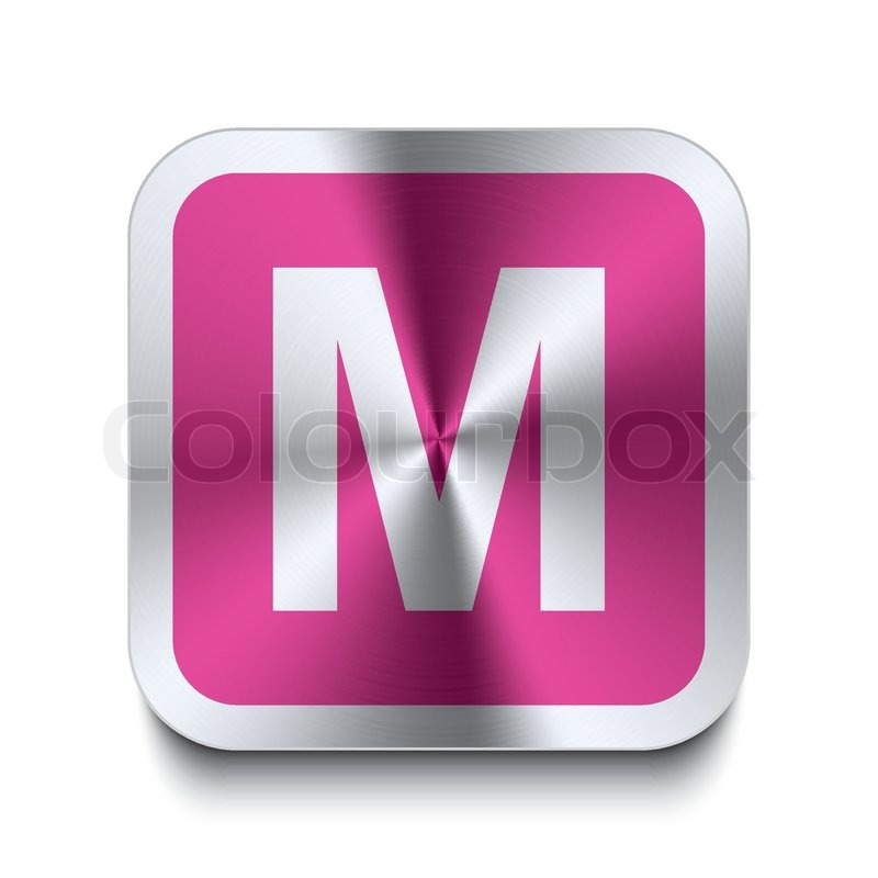 Square metal button - pink letter - m | Stock vector | Colourbox