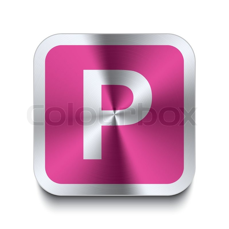 Square metal button - pink letter - p | Stock vector | Colourbox