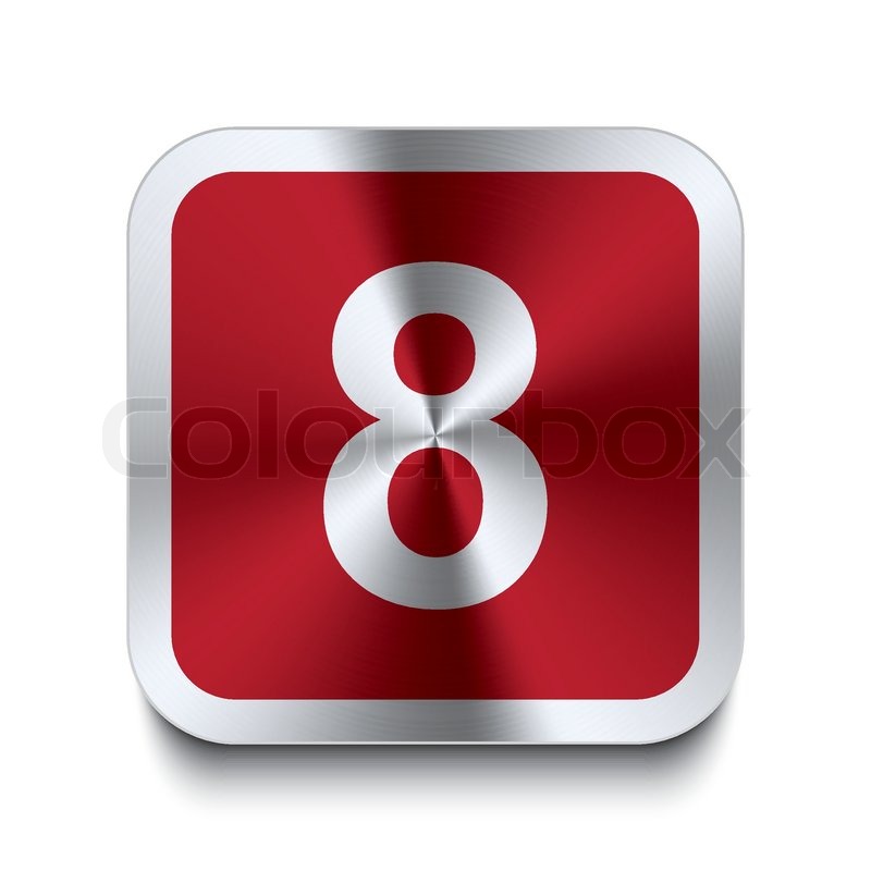 Firkantet metal knap - rød nummer - 8 | Stock vektor | Colourbox