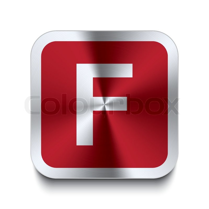 Square metal button - red letter - f | Stock vector | Colourbox