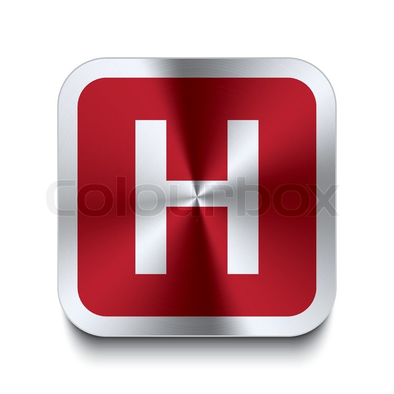 Square metal button - red letter - h | Stock vector | Colourbox