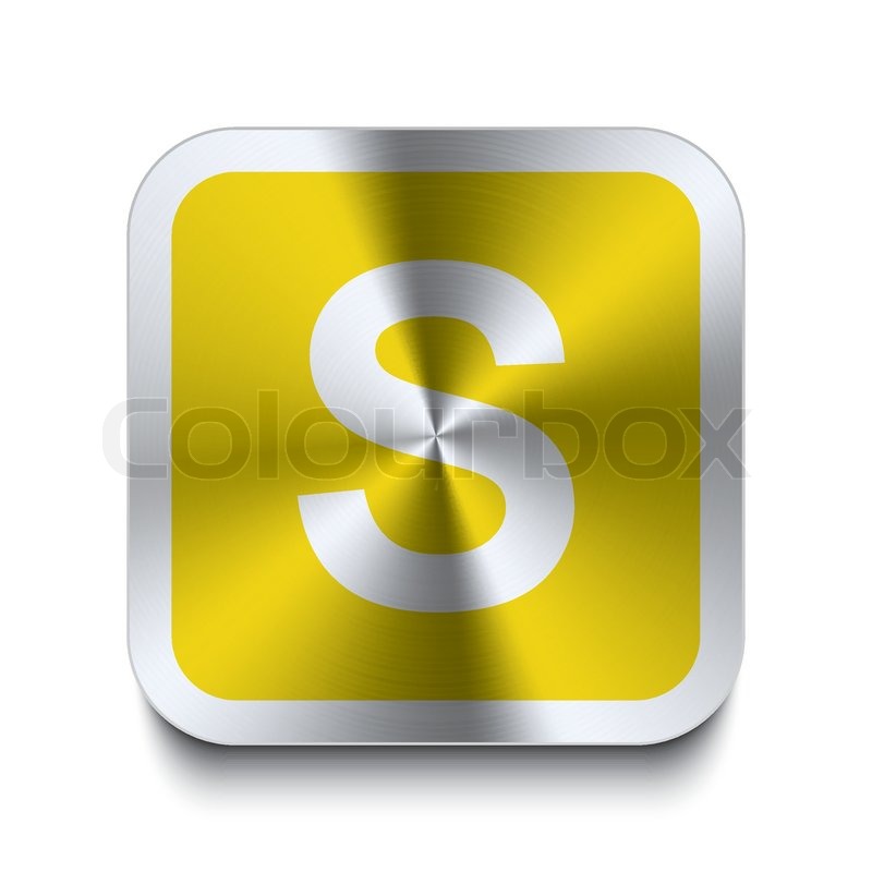 Square metal button - yellow letter - ... | Stock vector | Colourbox