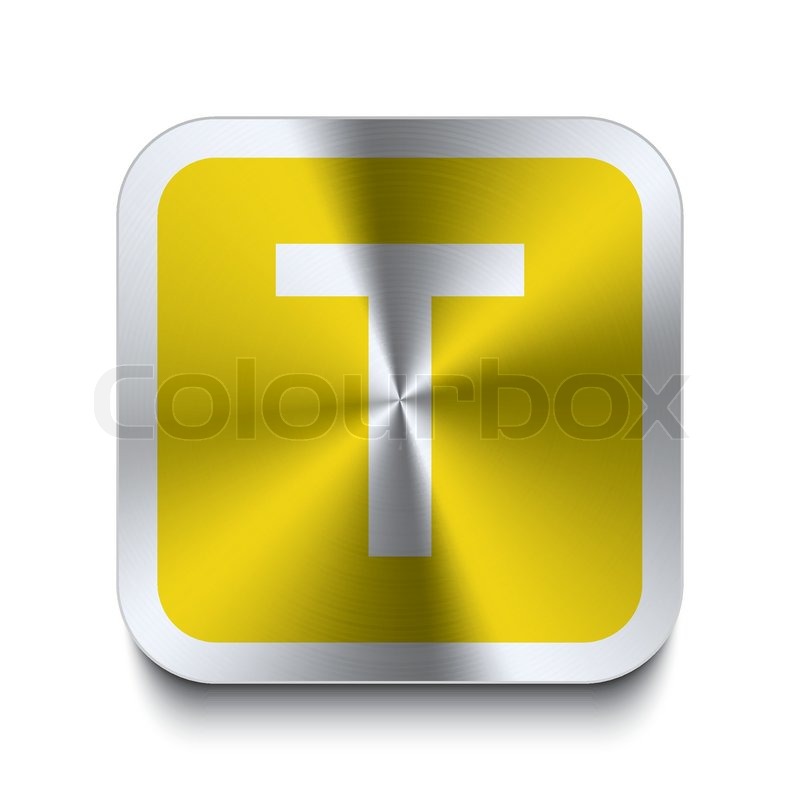 Square metal button - yellow letter - ... | Stock vector | Colourbox