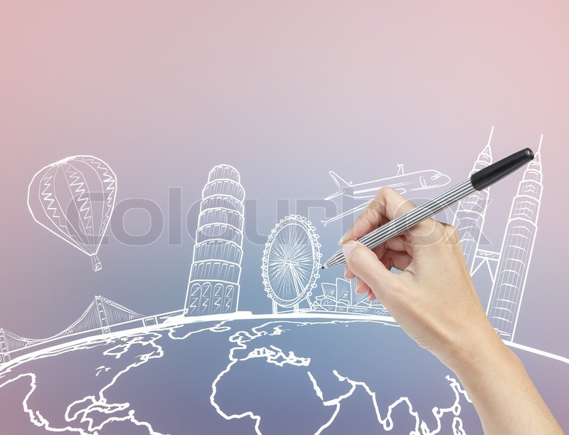 Hand drawing the dream travel around ... | Stock image | Colourbox