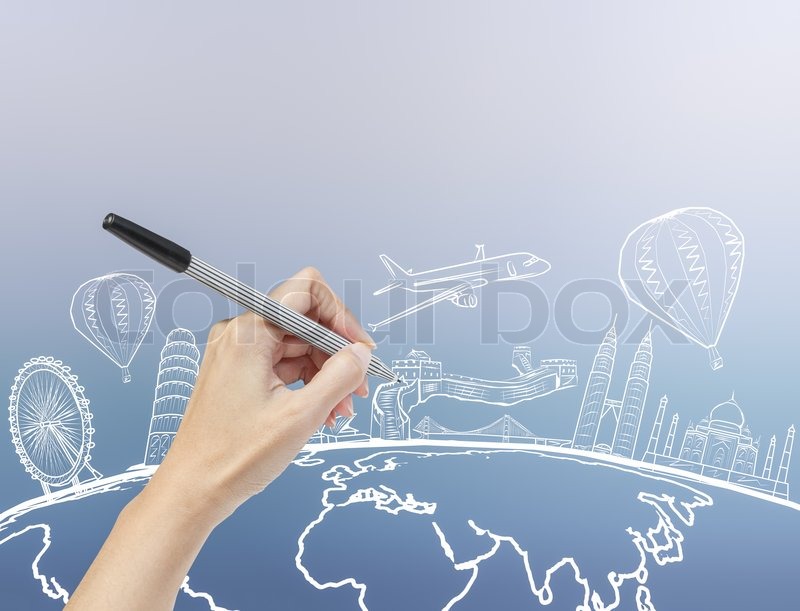 Hand drawing the dream travel around ... | Stock image | Colourbox