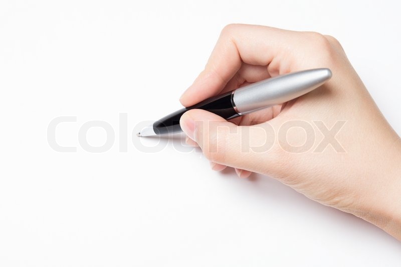 Weibliche Hand mit Stift auf weißem | Stock Bild | Colourbox