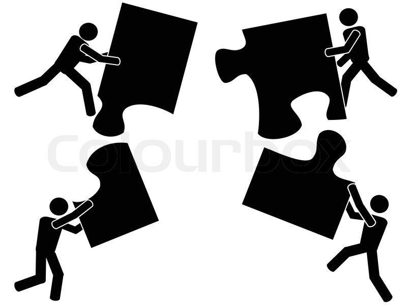 A group of team holding jigsaw to ... | Stock vector | Colourbox