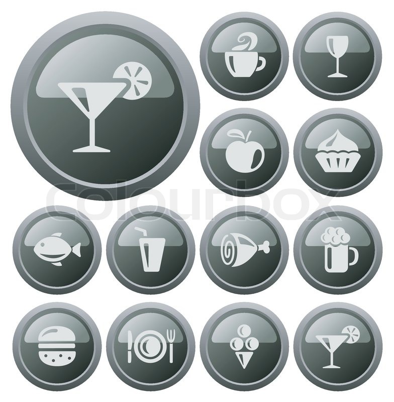 Food and drink button set | Stock vector | Colourbox