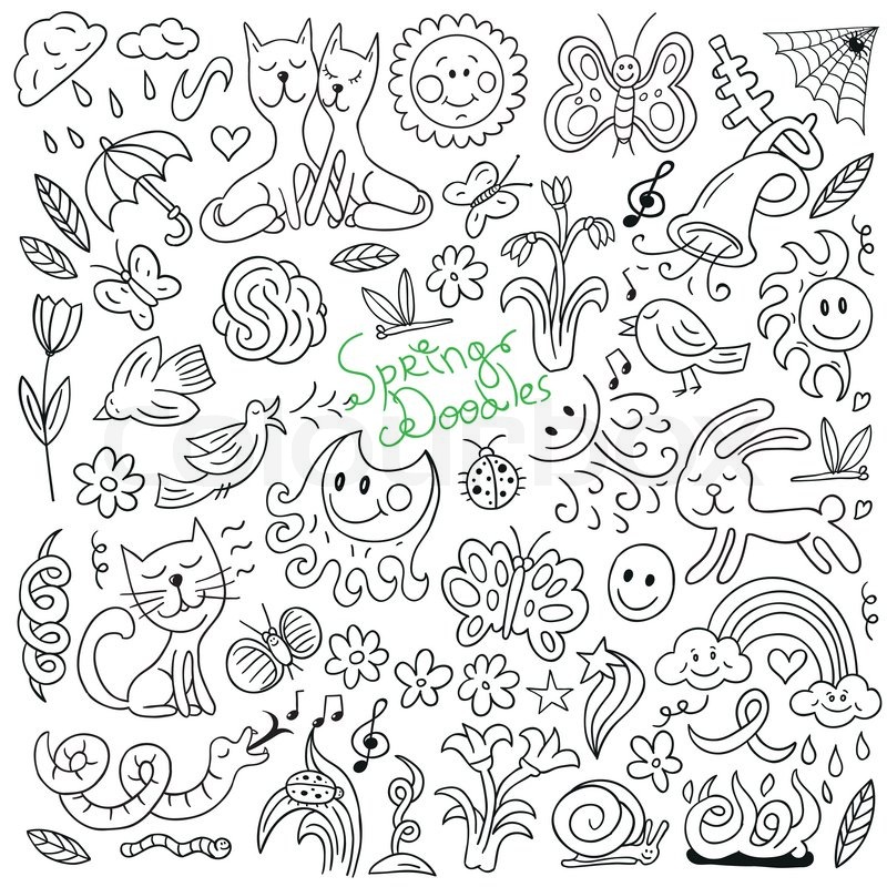 Spring doodles - set icons in sketch style | Vector | Colourbox ...