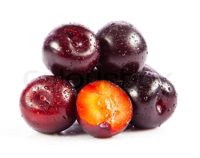 Red plum fruit isolated on white ... | Stock image | Colourbox