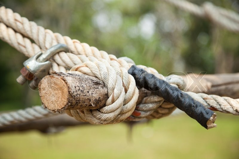 Rope fastened to the timber. I did a ... | Stock image | Colourbox