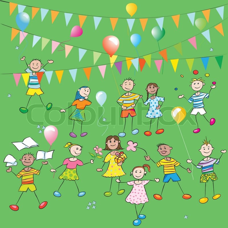 School kids party hand drawn ... | Stock vector | Colourbox