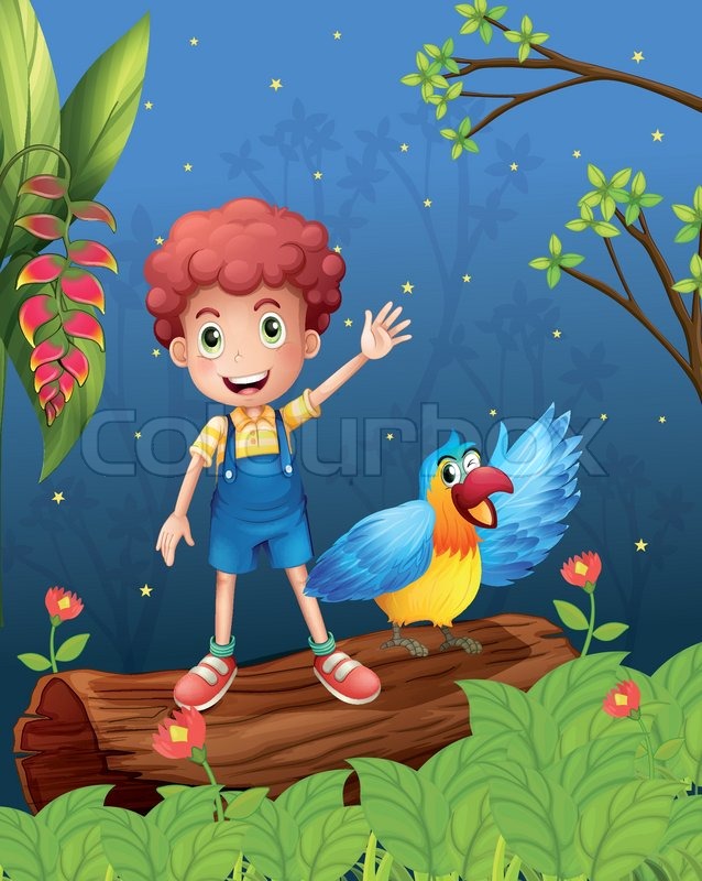 Illustration of a boy with a bird at ... | Stock vector | Colourbox