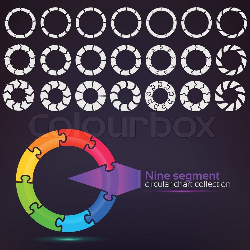 Nine segment graph circular charts ... | Stock vector | Colourbox