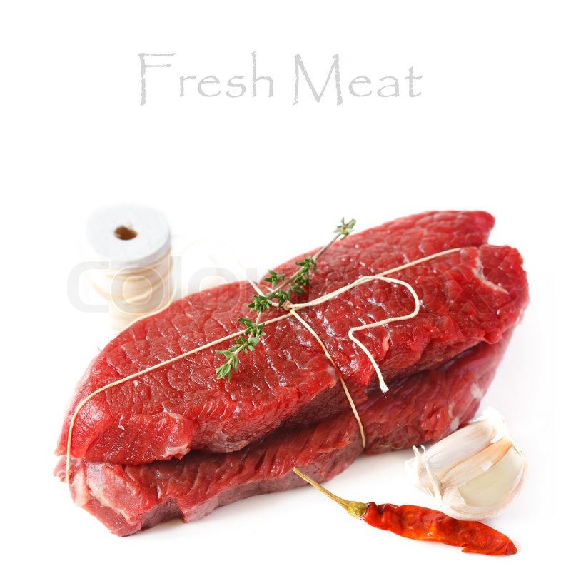 Fresh beef meat and spices on a white. | Stock image | Colourbox