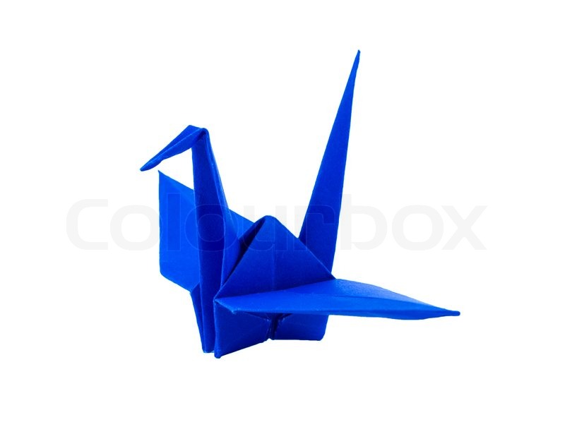 Origami blue paper bird on white ... | Stock image | Colourbox