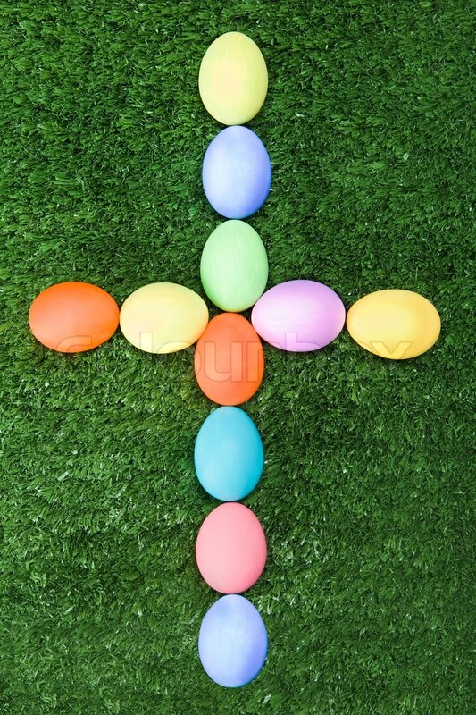 Image of cross made up of Easter eggs ... | Stock image | Colourbox