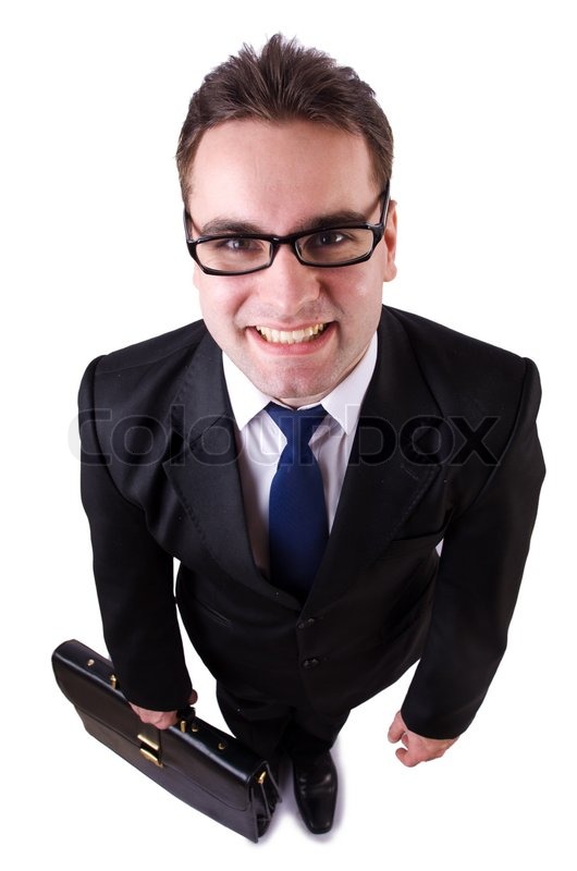 Young funny businessman on white ... | Stock image | Colourbox