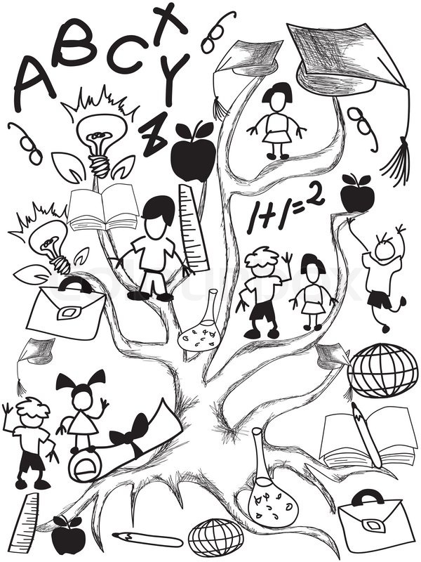 Doodle background of school tree and ... | Stock vector | Colourbox