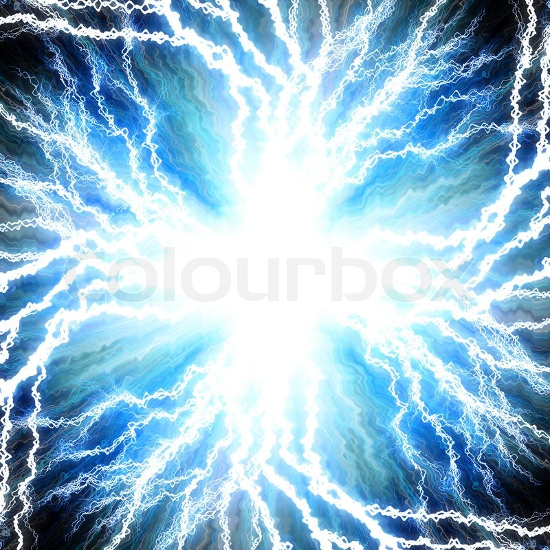 Electric flash of lightning on a blue ... | Stock Photo | Colourbox