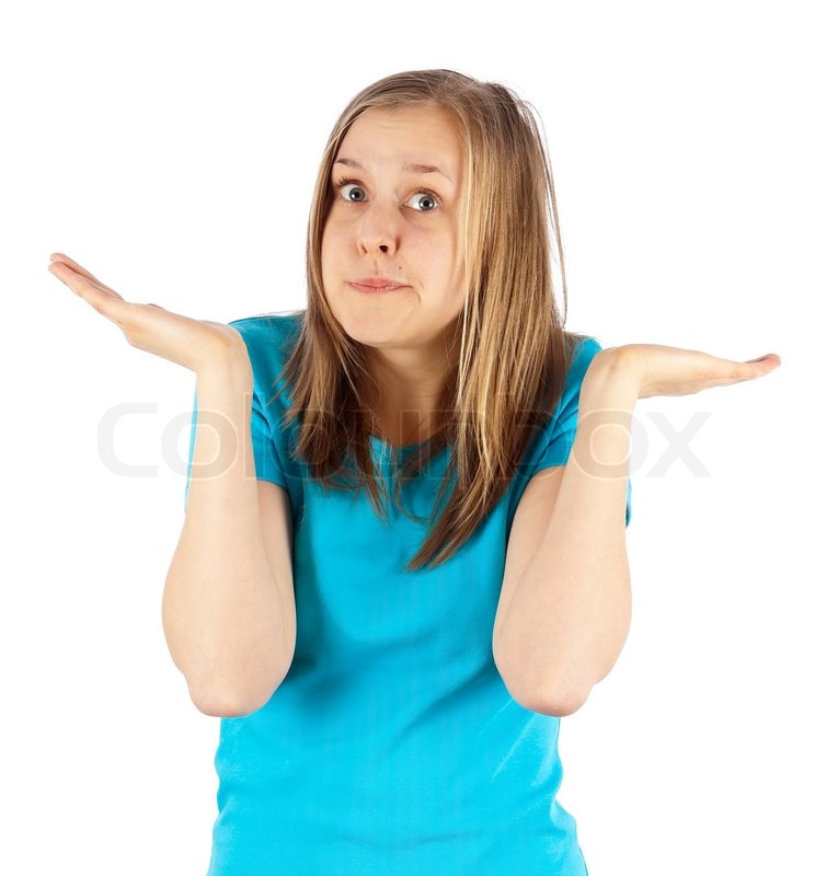 Young beautiful girl does not know wich ... | Stock image | Colourbox