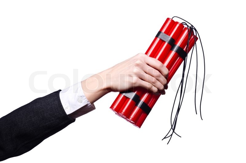 Hand holding bars of dynamite on white | Stock image | Colourbox