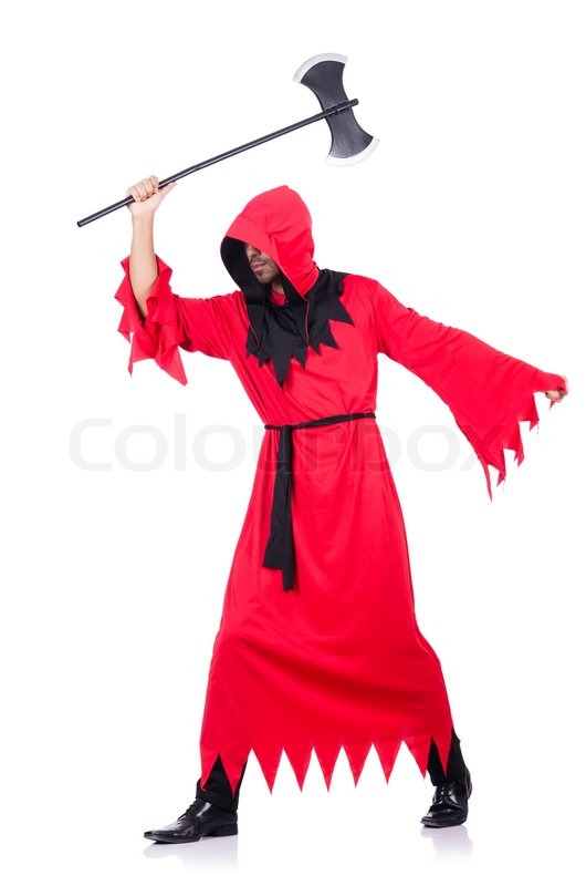 Henker im roten Kostüm mit Axt auf ... | Stock Bild | Colourbox