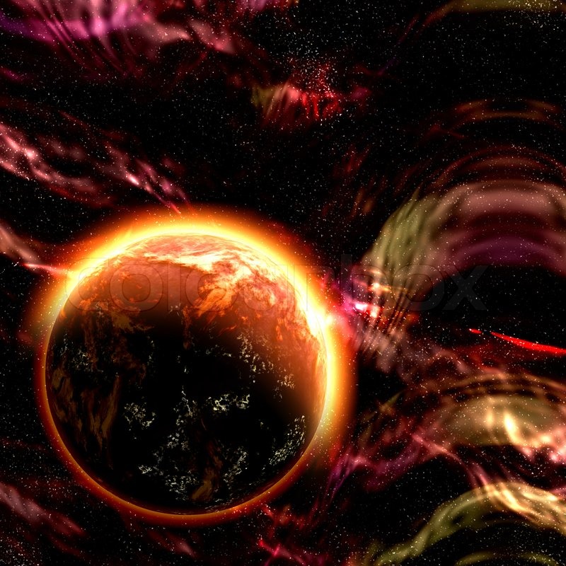 Lone red glowing planet in space | Stock image | Colourbox