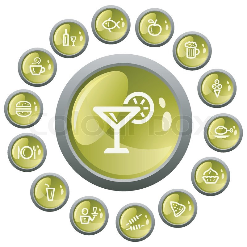 Food and drink button set | Stock vector | Colourbox