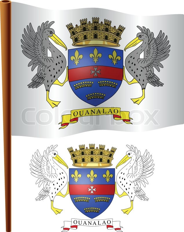 Saint barthelemy wavy flag and coat of ... | Stock vector | Colourbox