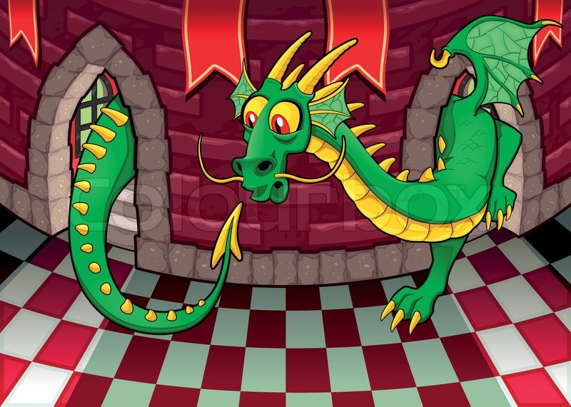 Inside the castle with dragon. Cartoon ... | Stock vector | Colourbox