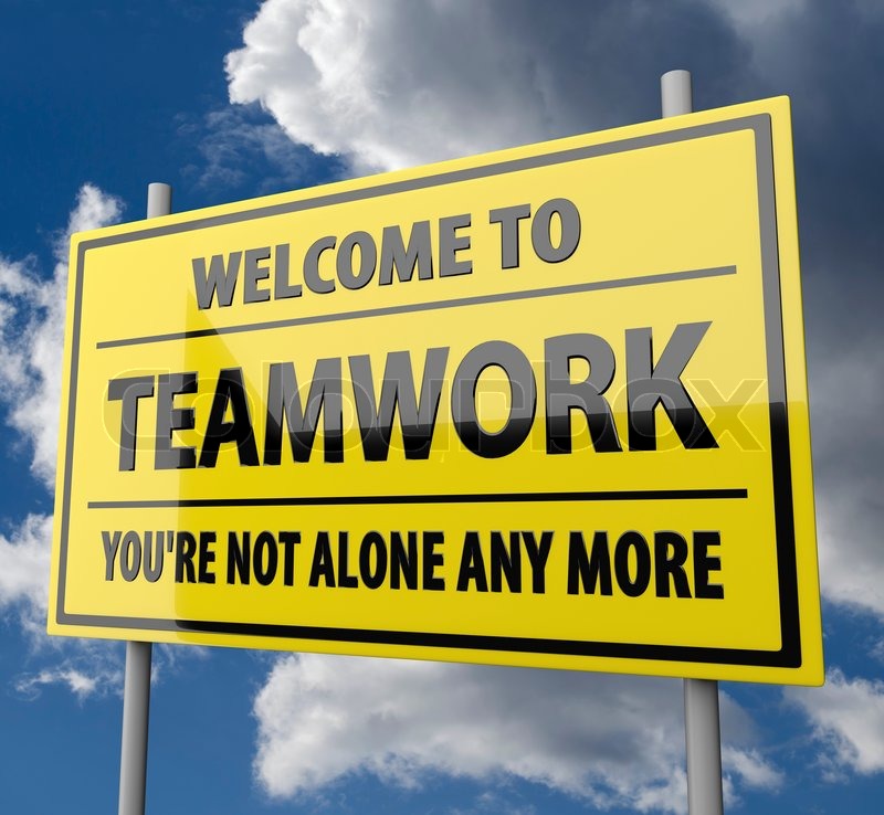 Road sign with words Welcome to teamwork on blue sky background | Stock ...