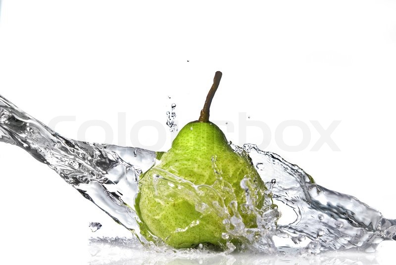 Fresh water splash on green pear ... | Stock image | Colourbox