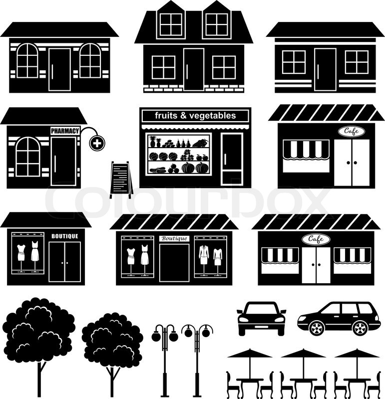 Set of icons of houses and shops | Stock vector | Colourbox