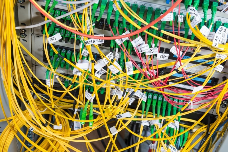 Server with fiber optic cables in data ... | Stock image | Colourbox