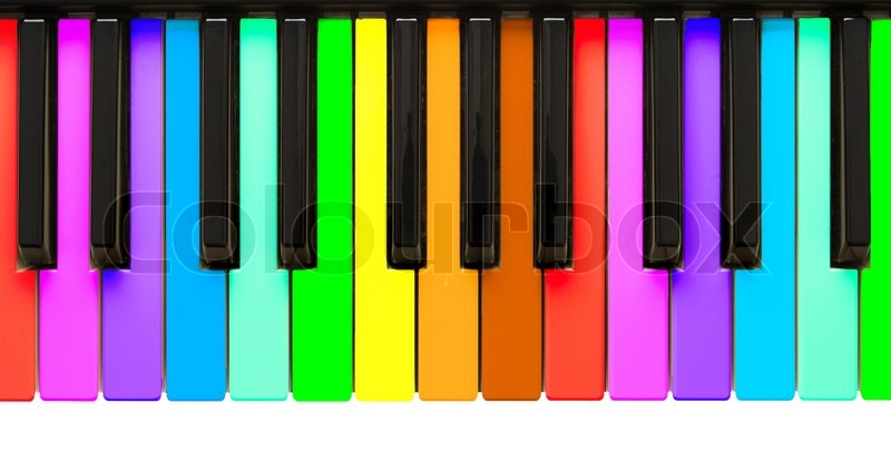 Rainbow piano keys, isolated on a white ... | Stock image | Colourbox