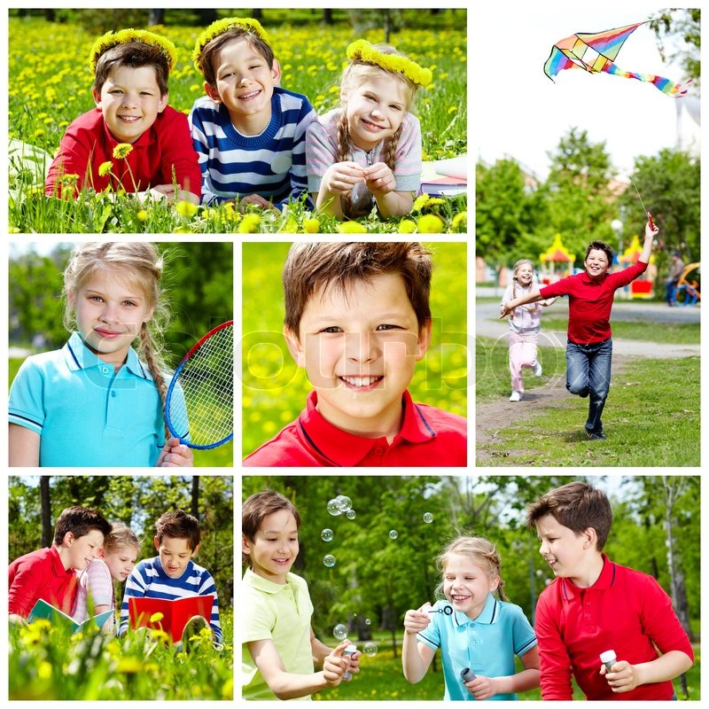 Collage of cute children having rest in ... | Stock image | Colourbox