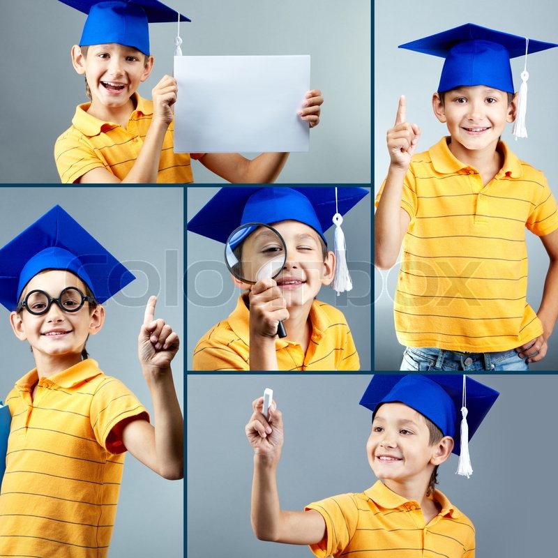 Portrait of happy boy in graduation hat ... | Stock image | Colourbox