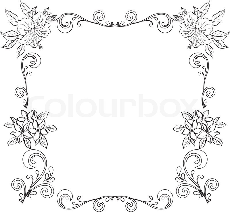 Abstract Blomstermotiver Baggrund Ramme Af Blomster Sort Kontur På