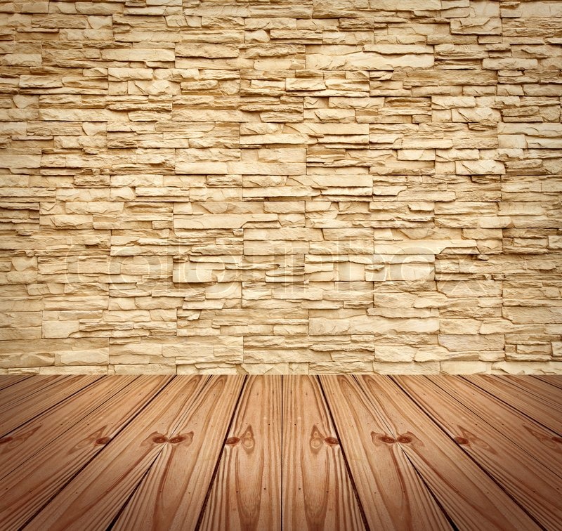 Modern Brick Wall Surfaced with Wooden ... | Stock image | Colourbox