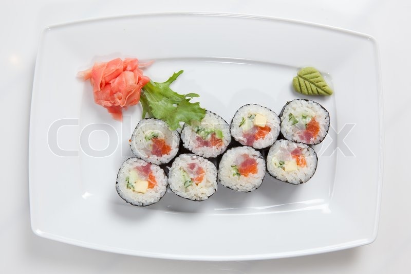 Maki Sushi on plate isolated on white | Stock image | Colourbox