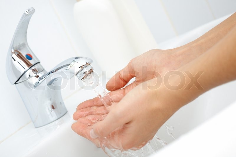 Close-up of human hands being washed ... | Stock image | Colourbox