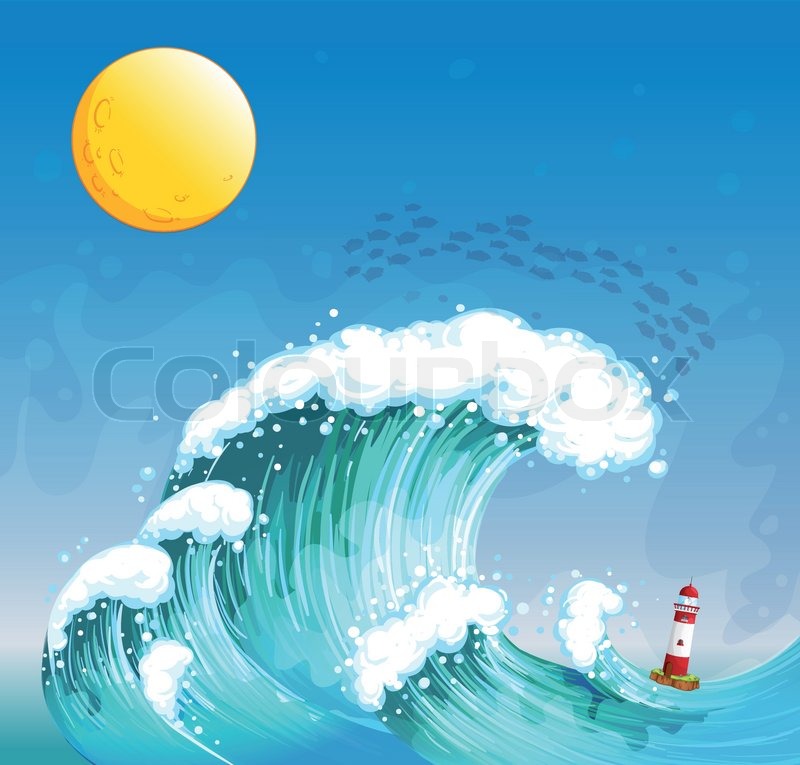 Illustration of a big wave with a ... | Stock vector | Colourbox