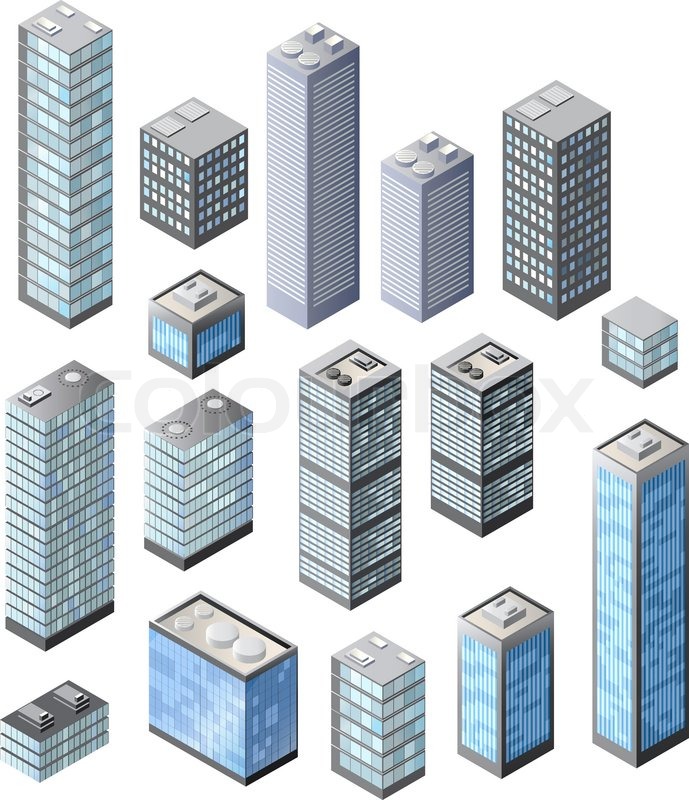 Set of vector tall buildings in shades ... | Stock vector | Colourbox