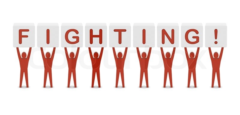 Men holding the word fighting. Concept ... | Stock image | Colourbox