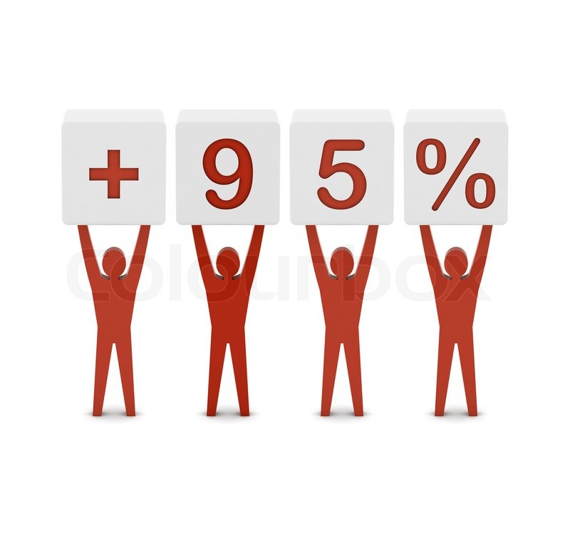 Men holding plus 95 percent. Concept 3D ... | Stock image | Colourbox